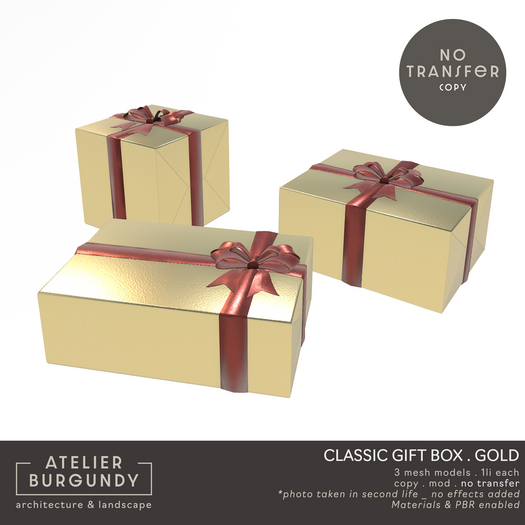 Second Life Marketplace - Atelier Burgundy . Classic Gift Boxes Gold NO TRANSFER